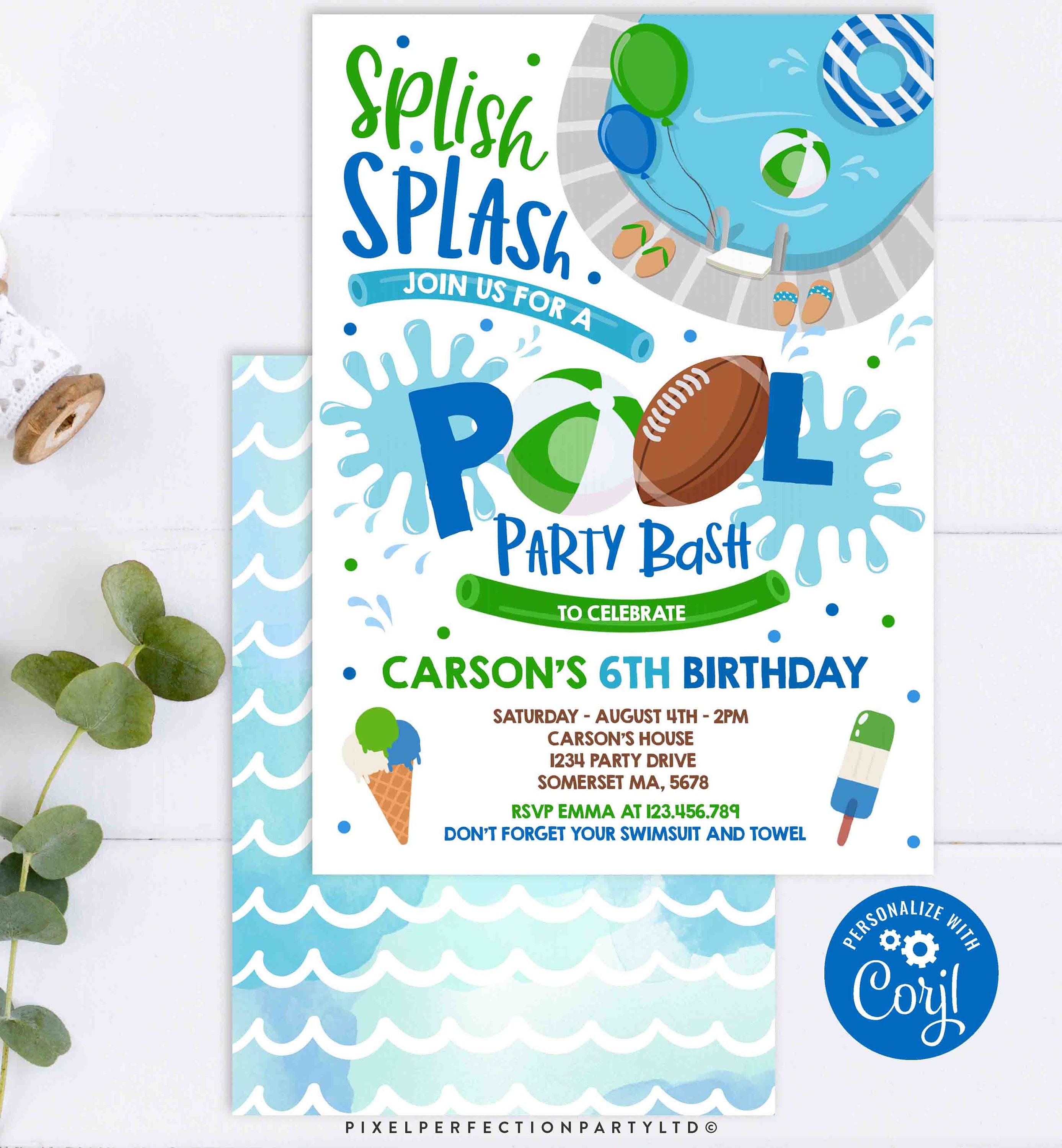 Editable Football Pool Party Invitation Sports Summer Pool - Etsy Hong Kong