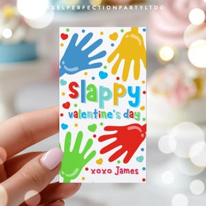 Editable High Five Sticky Hand Valentine's Tag Slappy Valentine's Tag ...