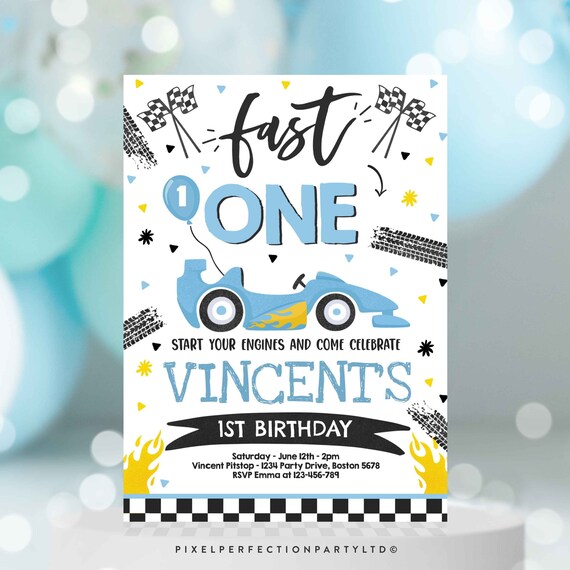 Editable Fast One 1st Birthday Invitation Fast One Boy Race Car 1st ...