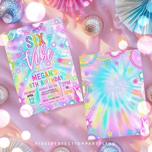 Editable Six is A Vibe 6th Birthday Party Invitation Six is A Vibe Neon ...