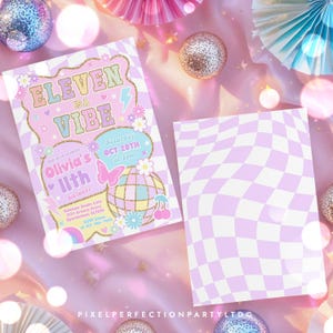 Editable Eleven is A Vibe Preppy 11th Birthday Party Invitation Groovy ...
