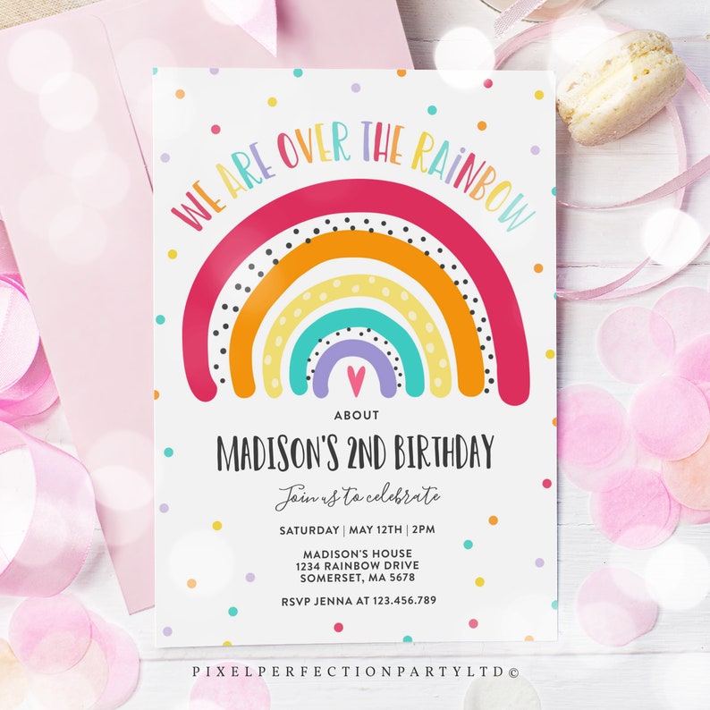 Editable Rainbow Birthday Invitation Bright Rainbow Party - Etsy