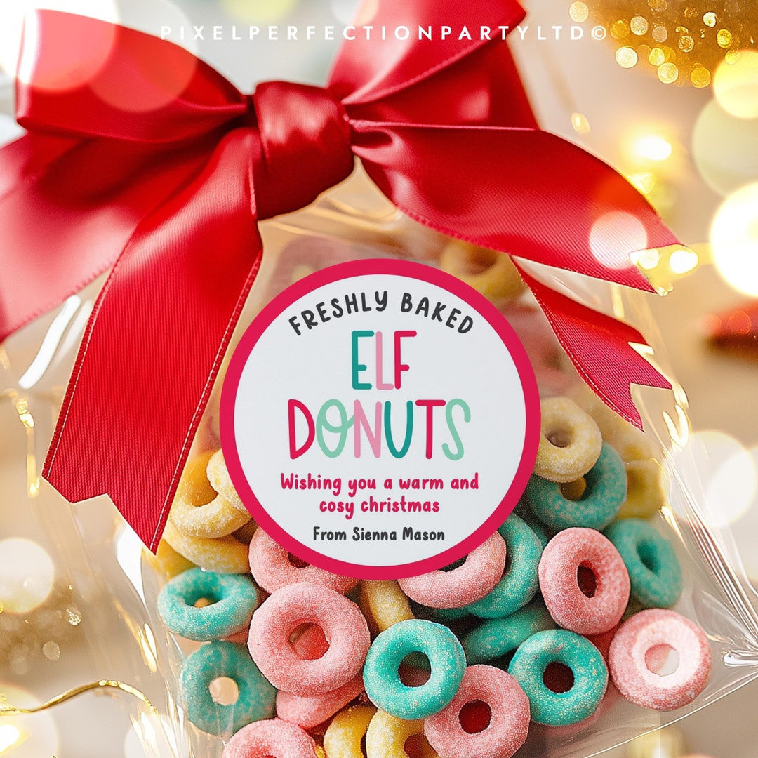 EDITABLE Elf Donuts Gift Tag North Pole Elf Donuts Gift Tag Sticker ...