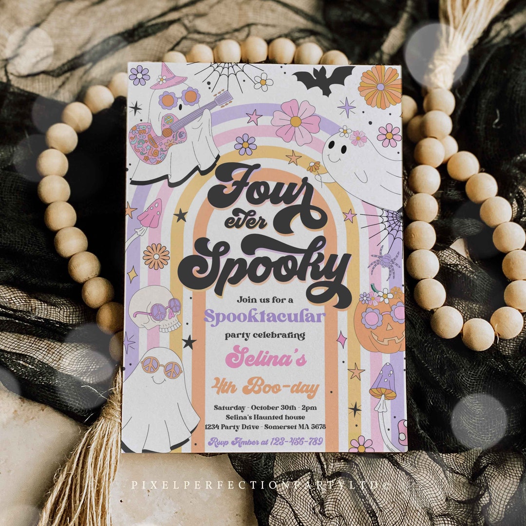 Editable Four Ever Spooky Halloween Ghost 4th Birthday - Etsy