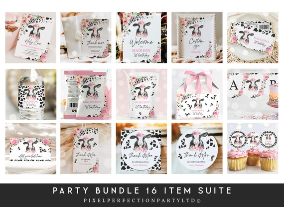 Editable Cow Birthday Party Invitation Bundle Cow Birthday Decor Party ...