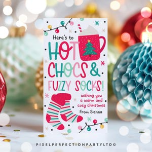 Editable Hot Chocolate Fuzzy Socks Christmas Gift Tag Sock Holiday Gift ...