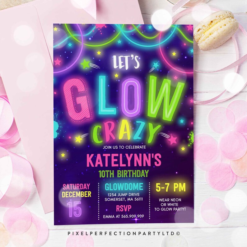 Glow Birthday Invitation Glow Invitation Neon Glow Invitation - Etsy