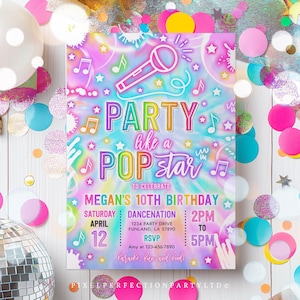 Editable Pop Star Birthday Party Invitation Neon Glow Party Like A ...