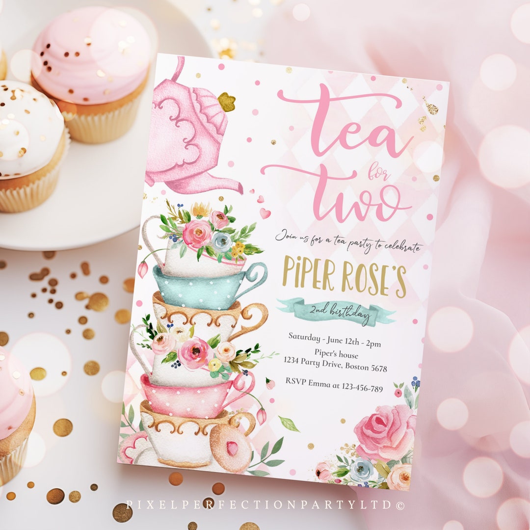 Editable Tea for Two Birthday Invitation Tea for Two 2nd Birthday Party ...