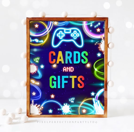 Video Game Cards & Gifts Birthday Party Sign Neon Gamer Birthday Game ...
