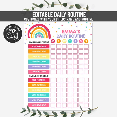 Editable Rainbow Daily Routine Chart Daily Schedule Morning & - Etsy ...