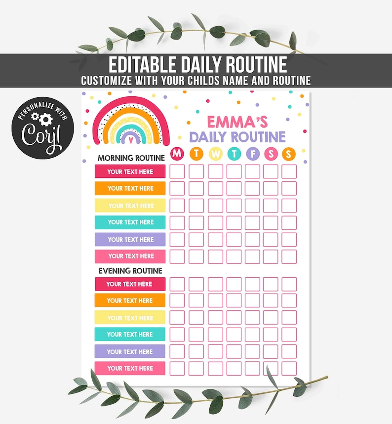 Editable Rainbow Daily Routine Chart Morning Evening Daily - Etsy Sweden