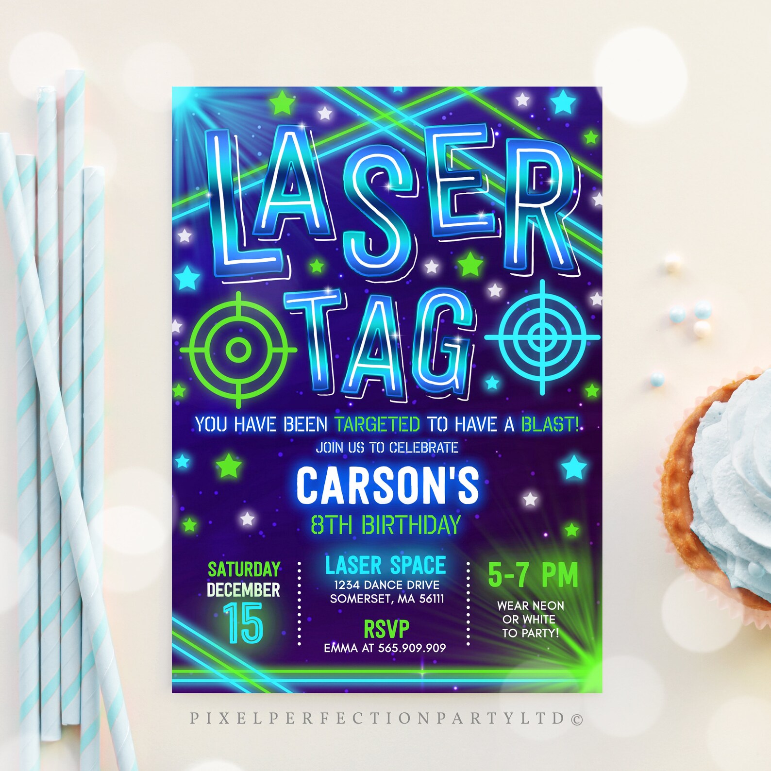 Editable Laser Tag Invitation Neon Laser Tag Birthday - Etsy