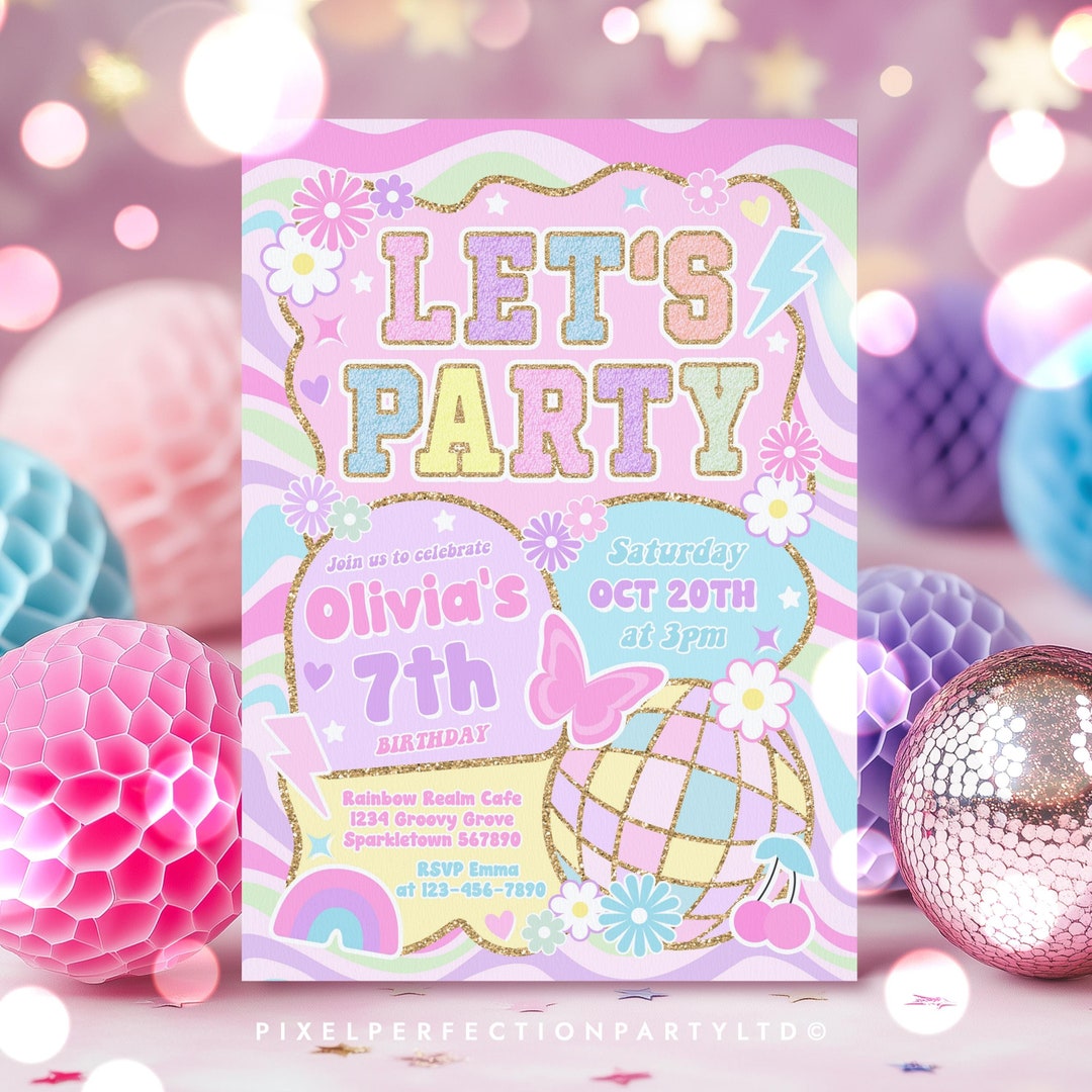 Editable Preppy Tween Teen Birthday Party Invitation Groovy Pink Wavy ...