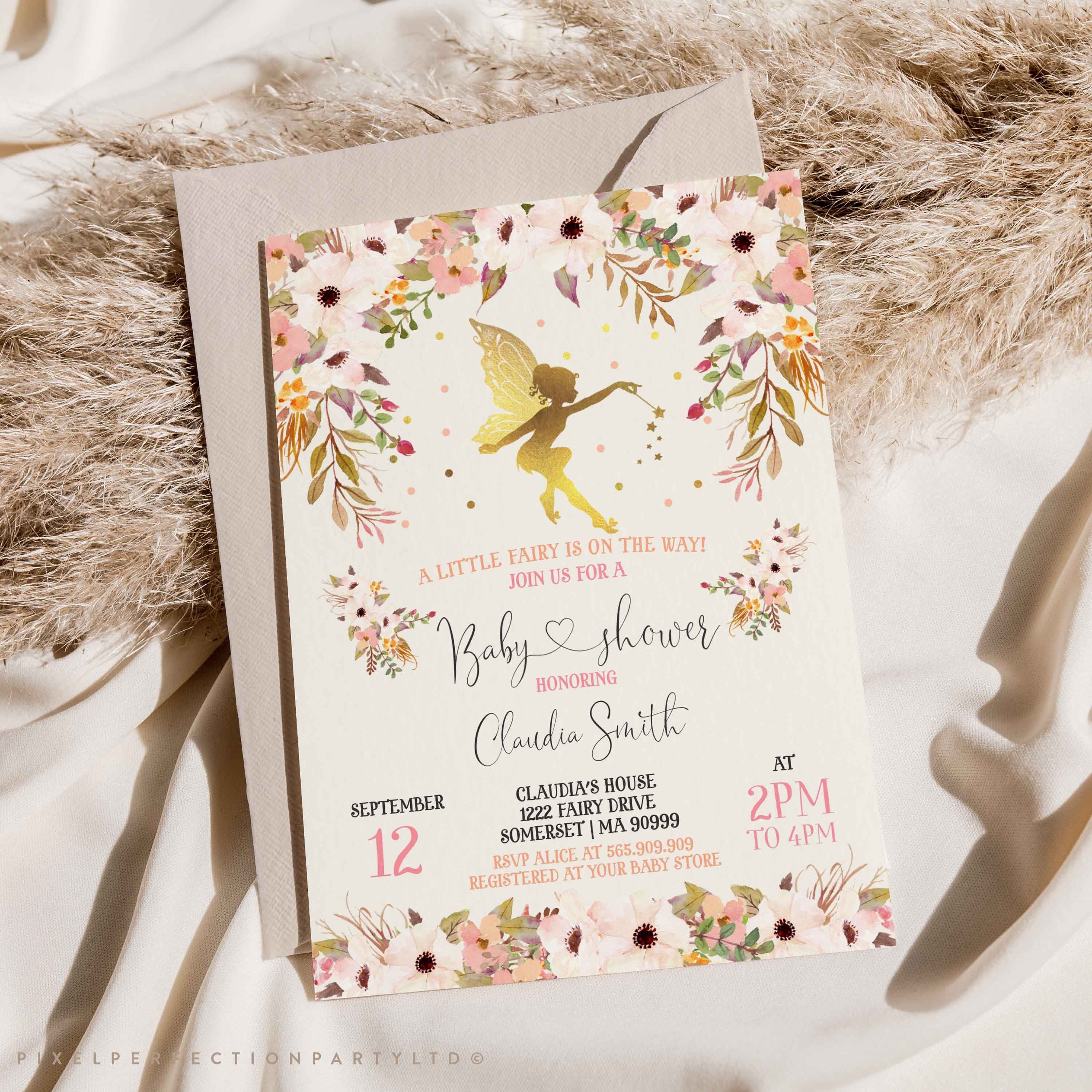 Fairy Baby Shower Invitation Floral Fairy Baby Shower Rustic Floral ...