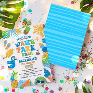 Editable Water Park Birthday Party Invitation Tropical Splish Splash ...