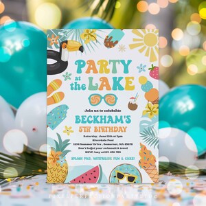Editable Party at the Lake Birthday Invitation Tropical Splish Splash ...
