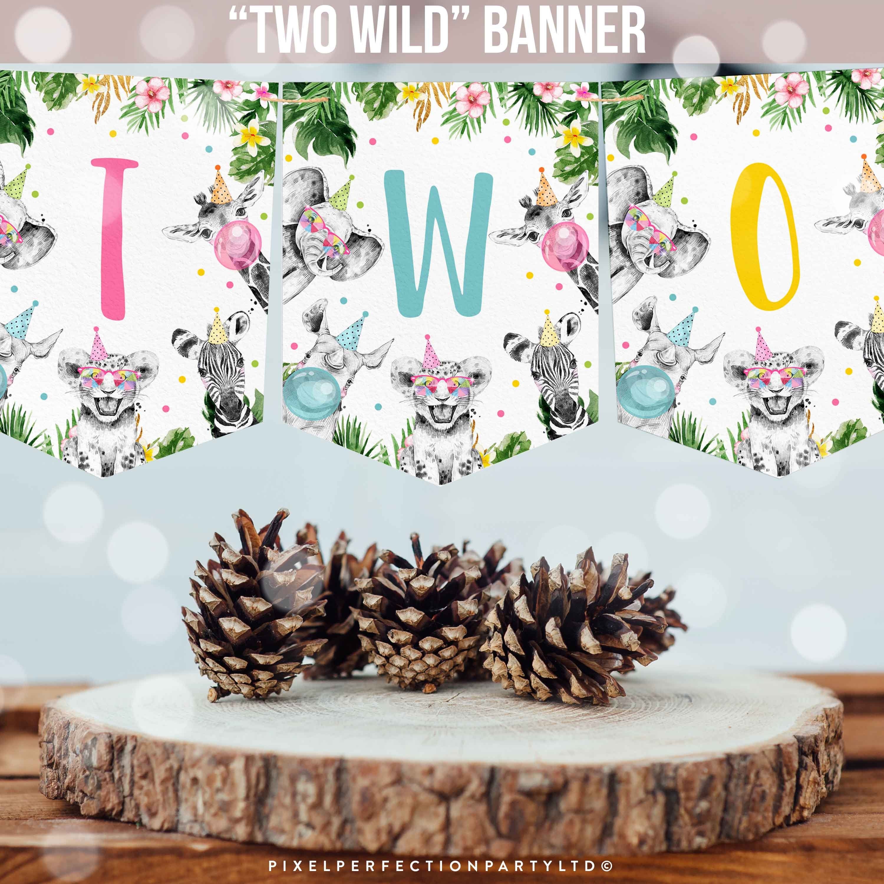 Two Wild 2nd Birthday Banner Girl Safari Two Wild Banner - Etsy
