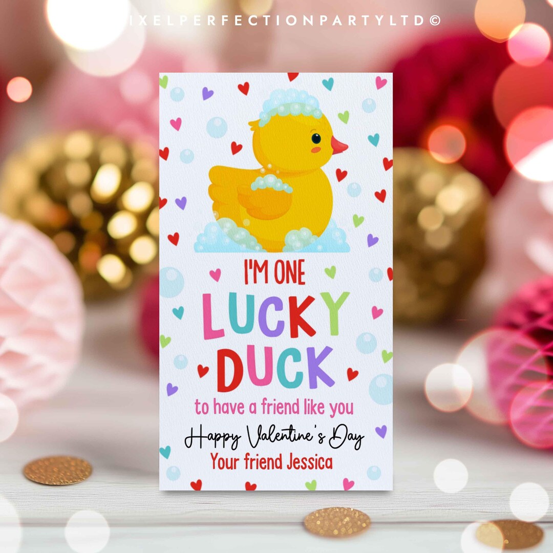 Editable Valentines Rubber Duck Gift Tag One Lucky Duck Valentines Day ...