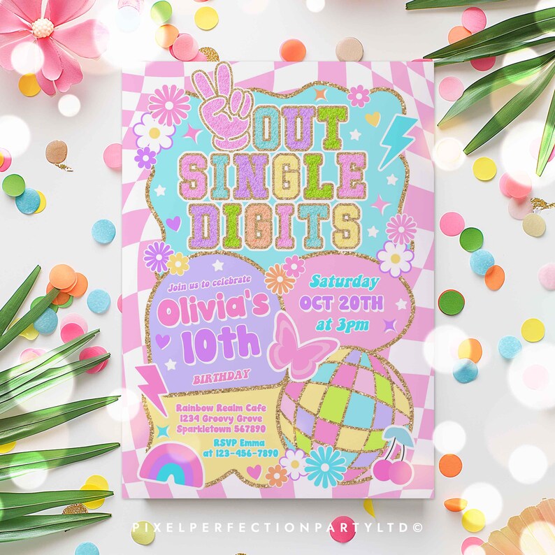 Editable Peace Out Single Digits 10th Birthday Party Invitation Preppy ...