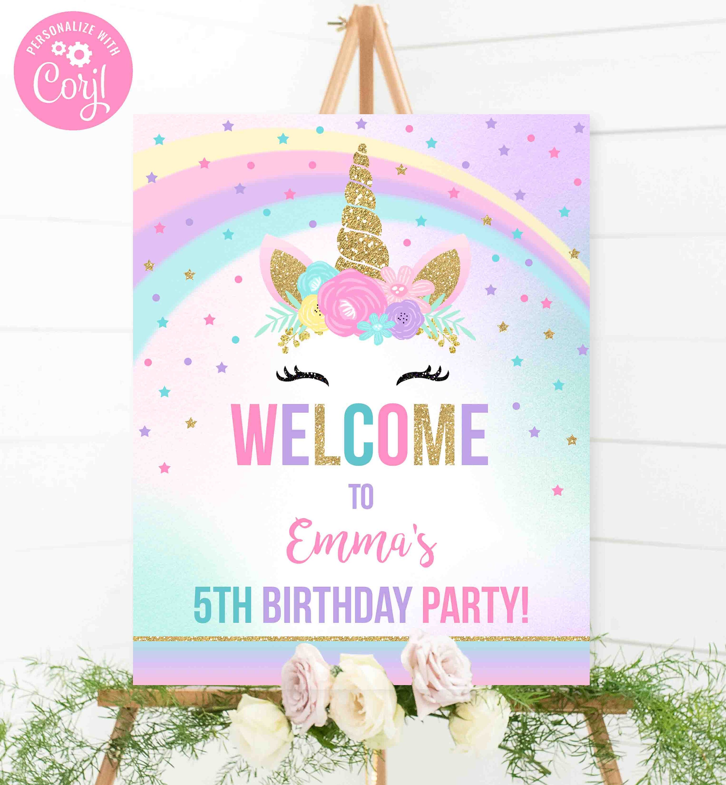 Editable Unicorn Welcome Sign Pink And Gold Magical Unicorn | Etsy