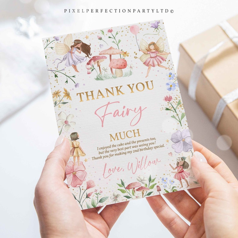 Editable Fairy Birthday Party Thank You Card Enchanted Magical Floral ...