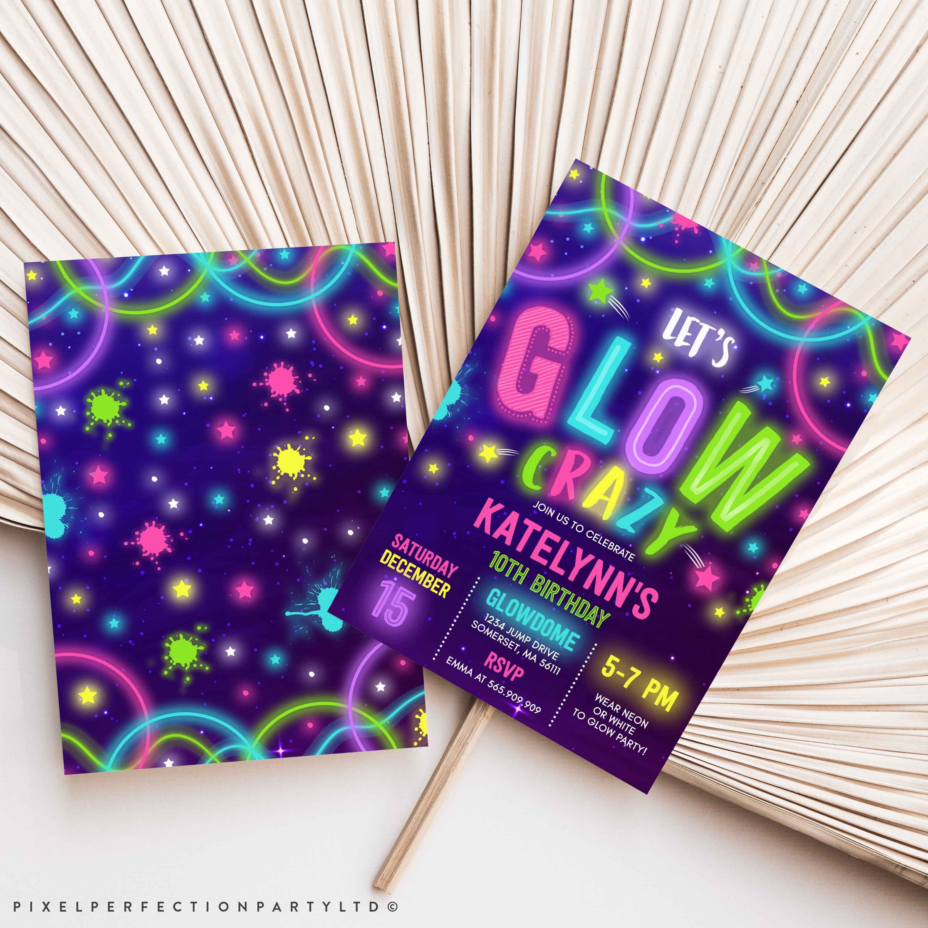 Glow Birthday Invitation Glow Invitation Neon Glow Invitation - Etsy