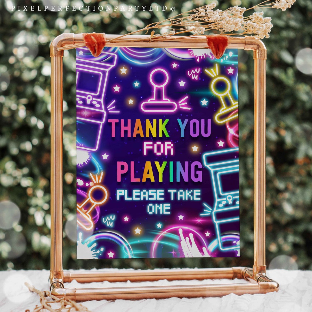 Arcade Party Birthday Thank You for Playing Sign Neon Glow Retro Video ...