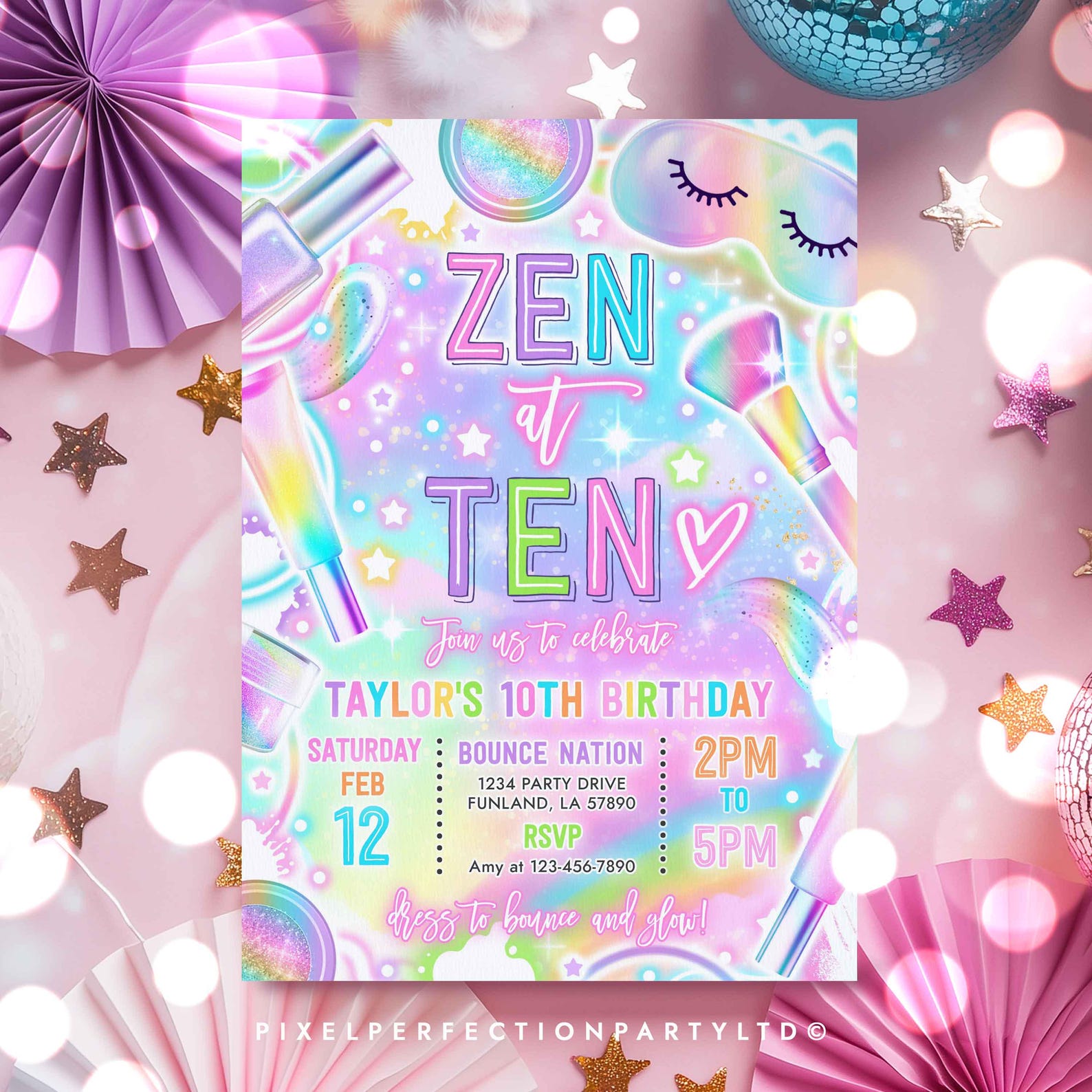 Editable Zen at Ten Spa Party Birthday Invitation Spa Makeup Birthday ...