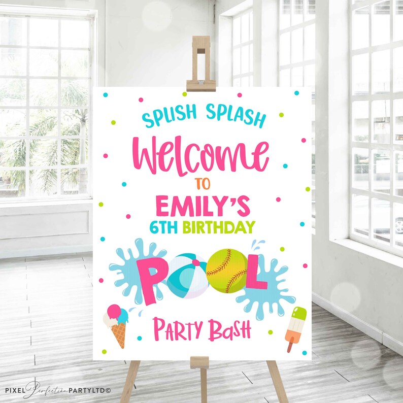 Editable Softball Pool Party Welcome Sign Girl Summer Pool - Etsy