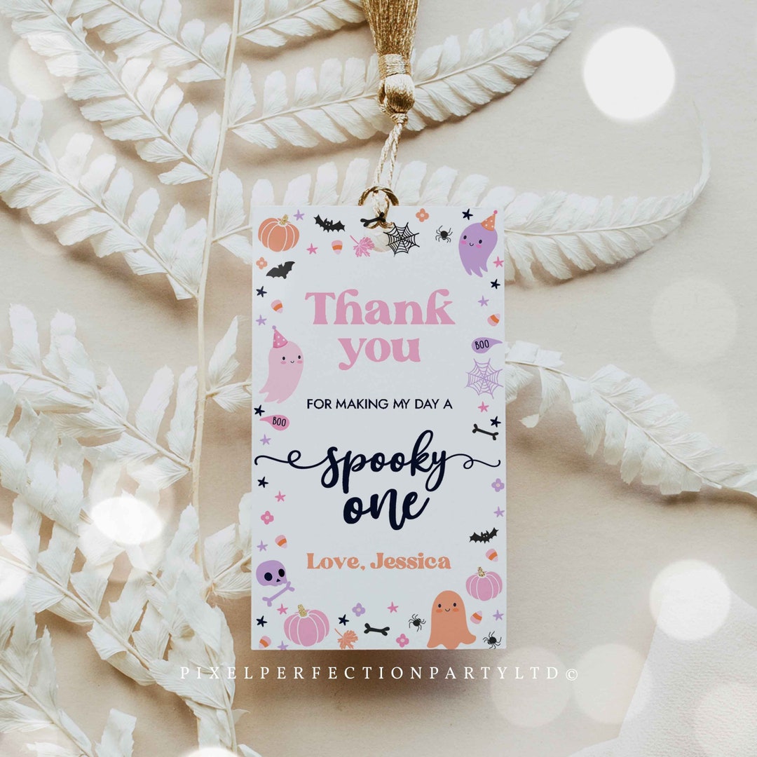 Editable Pink Halloween Favor Tags Pink Ghost Spooky One Luggage Gift ...