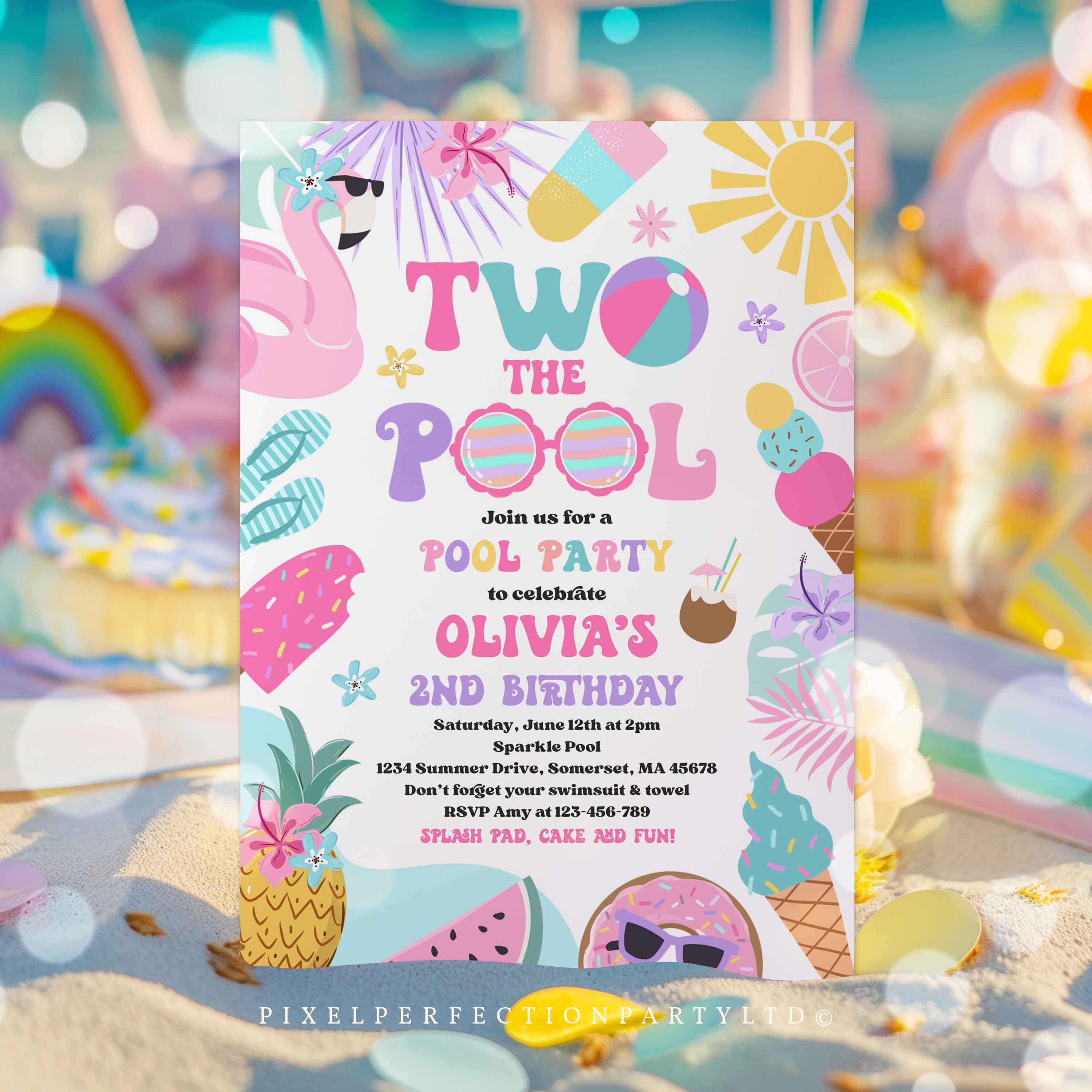 Editable Two the Pool 2nd Birthday Pool Party Invitation Tropical ...