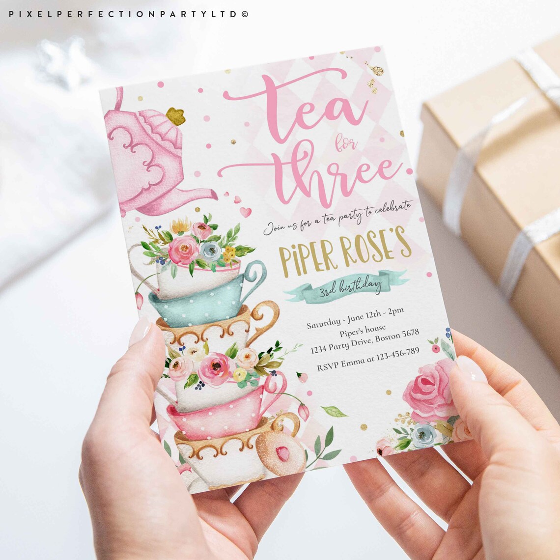 Editable Tea for Three Birthday Invitation Tea for Three 3rd - Etsy