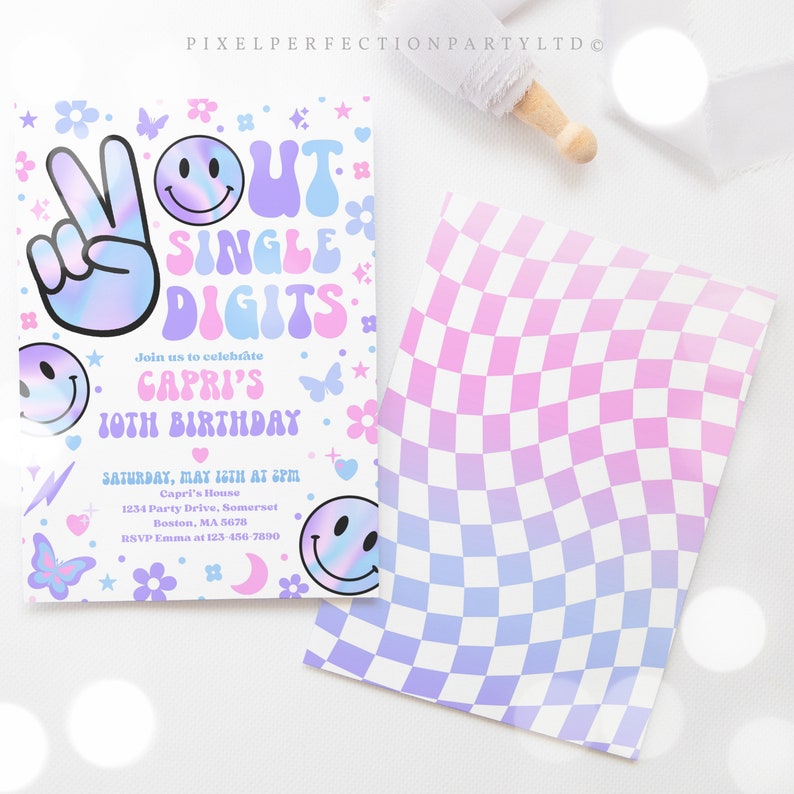 Editable Peace Out Single Digits Birthday Party Invitation - Etsy