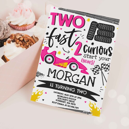 Editable Two Fast Birthday Invitation Two Fast Girl Pink Race - Etsy