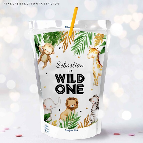 Editable Safari Capri Sun Labels Safari Wild One Juice Cup Labels ...