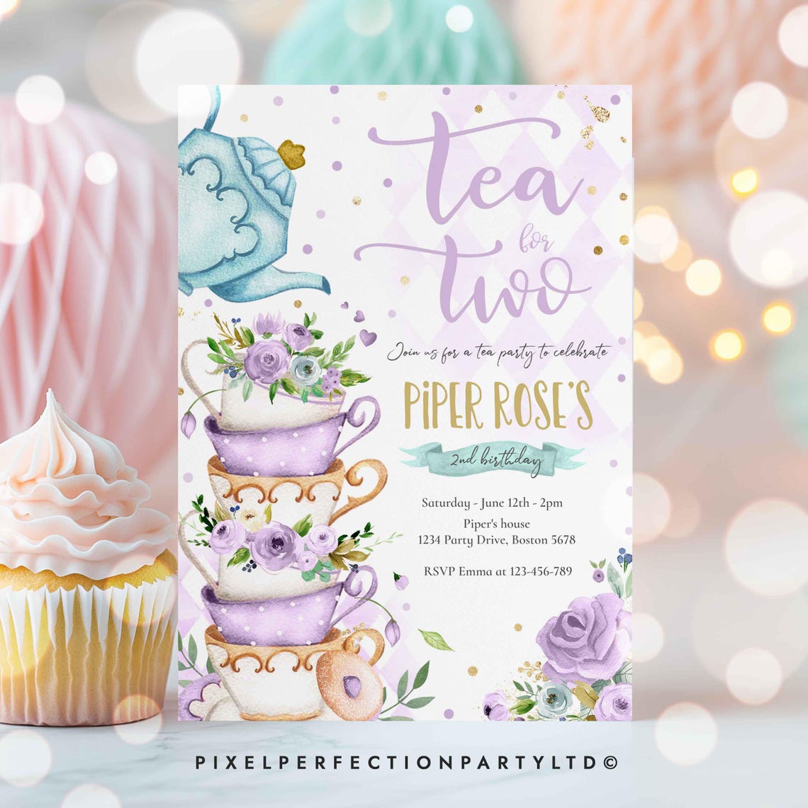 Editable Tea for Two Birthday Invitation Tea for Two 2nd Birthday Party ...