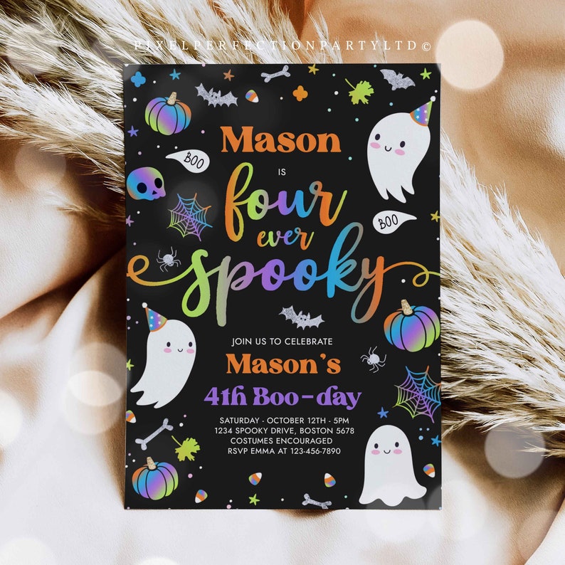 Editable Four Ever Spooky Halloween Ghost 4th Birthday Party - Etsy