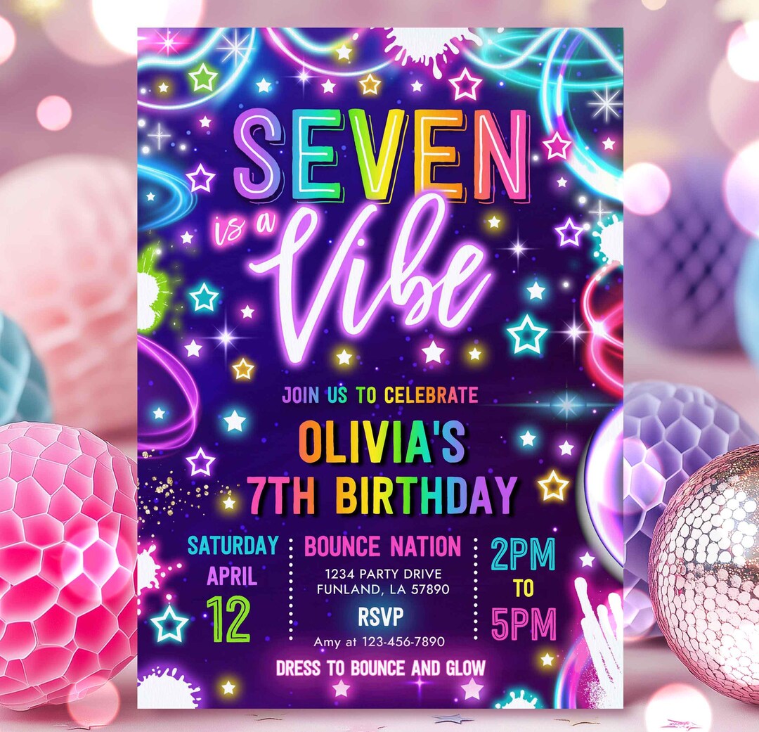 Editable Seven is A Vibe 7th Birthday Party Invitation Seven is A Vibe ...