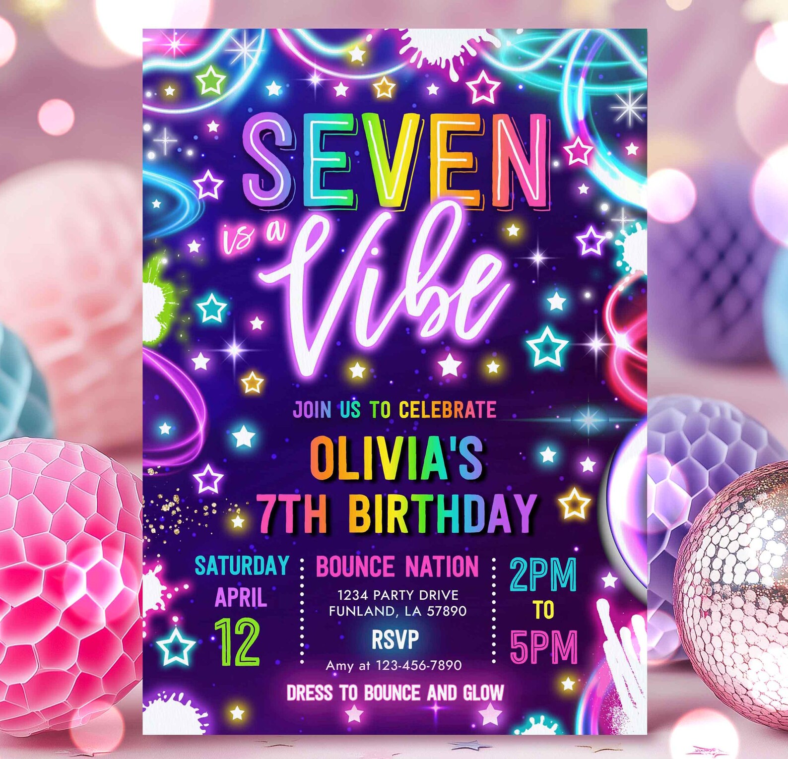Editable Seven is A Vibe 7th Birthday Party Invitation Seven is A Vibe ...