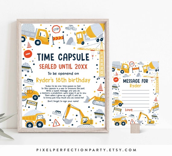 Editable Construction Time Capsule Matching Note Card Dump | Etsy