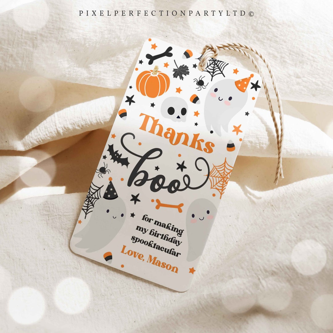 Editable Blue Halloween Ghost Birthday Party Favor Tags Cute Ghost ...
