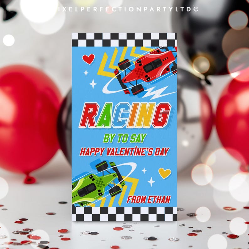 Editable Race Car Valentine's Day Card Tag Racing by to Say Happy ...