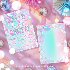 Editable Hello Double Digits 10th Birthday Party Invitation Hello ...