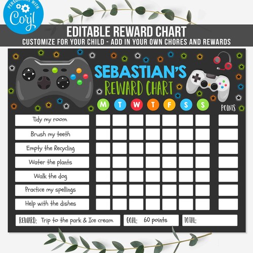Editable Video Game Reward Chart for Kids Video Game Routine - Etsy Canada
