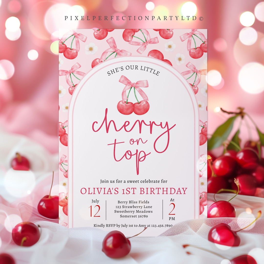 Editable Cherry 1st Birthday Invitation Cherry on Top 1st Birthday ...