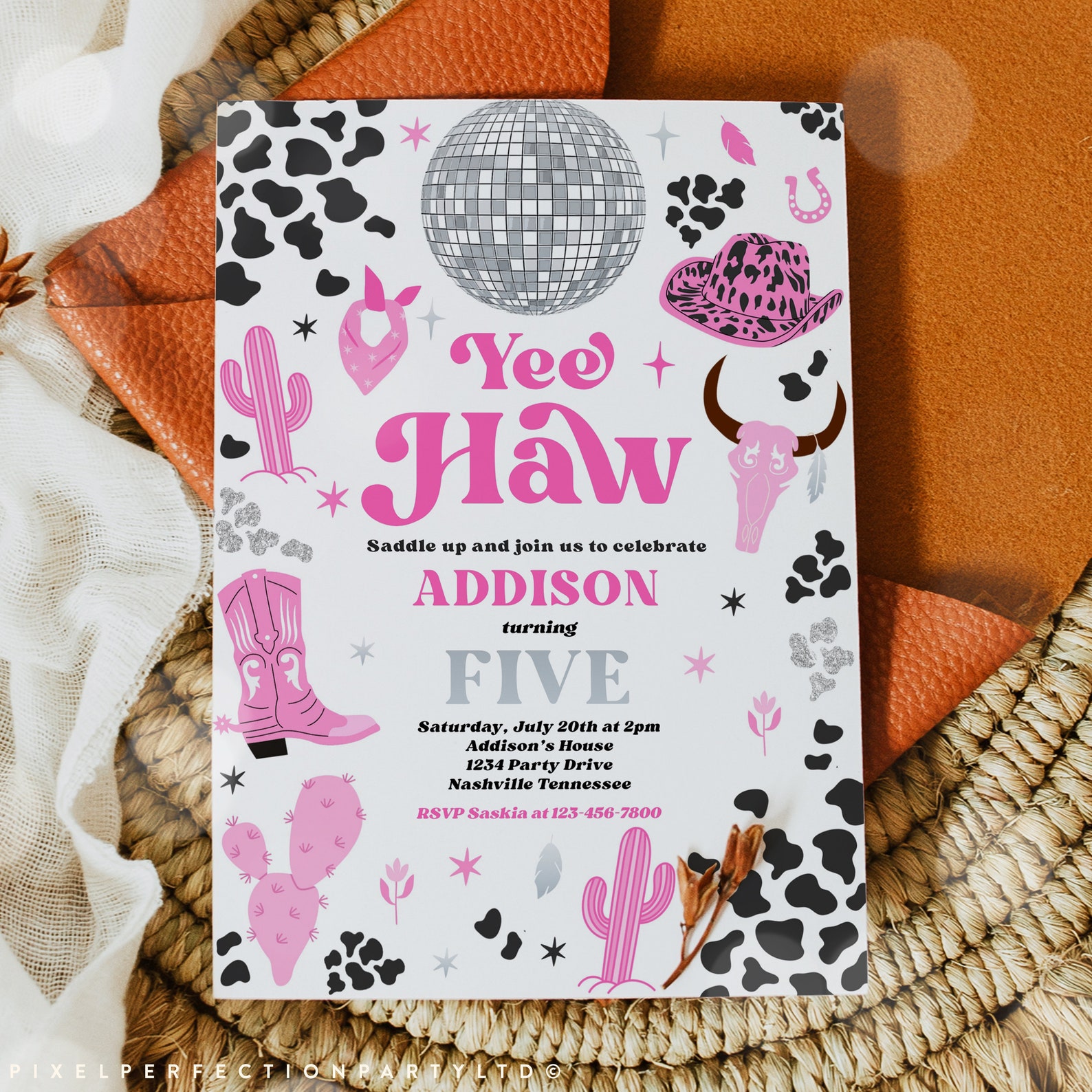 Editable Space Cowgirl Birthday Party Invitation Pink Disco - Etsy Canada