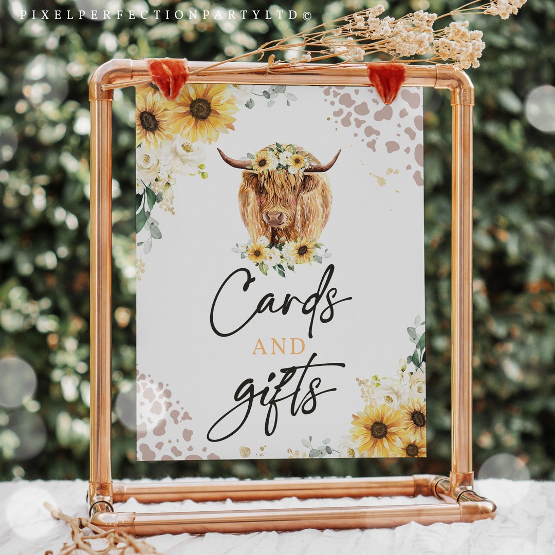 Sunflower Cow Cards & Gifts Birthday Party Sign Summer Floral Boho Cow ...