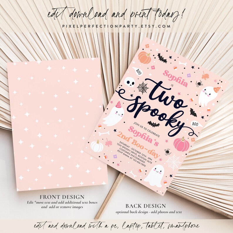 Editable Two Spooky Halloween Ghost 2nd Birthday Party - Etsy