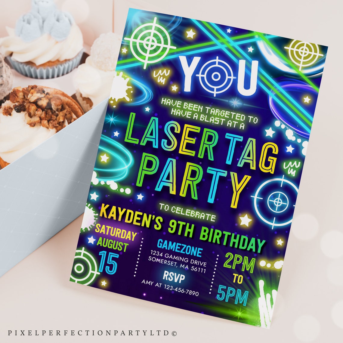 Editable Laser Tag Birthday Party Invitation Neon Glow Laser - Etsy